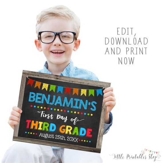 First Day of Third Grade Sign, Printable Back to School Poster, Change ...
