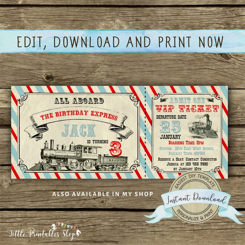 Train Birthday Thank You Card Instant Download Editable and - Etsy