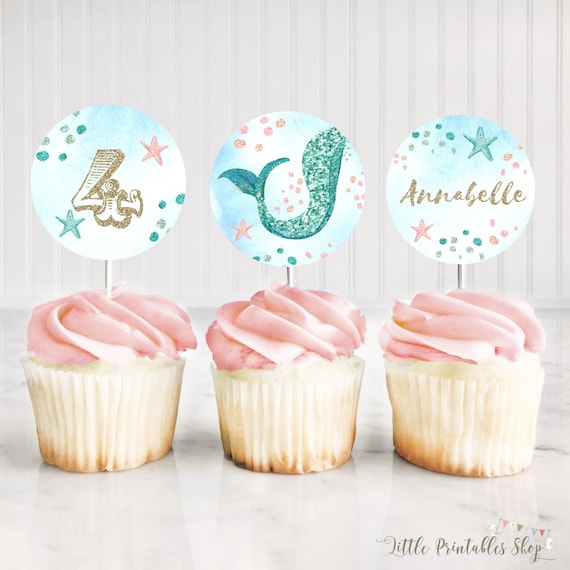Mermaid Cupcake Toppers, Instant Download, Digital Printable, DIY ...