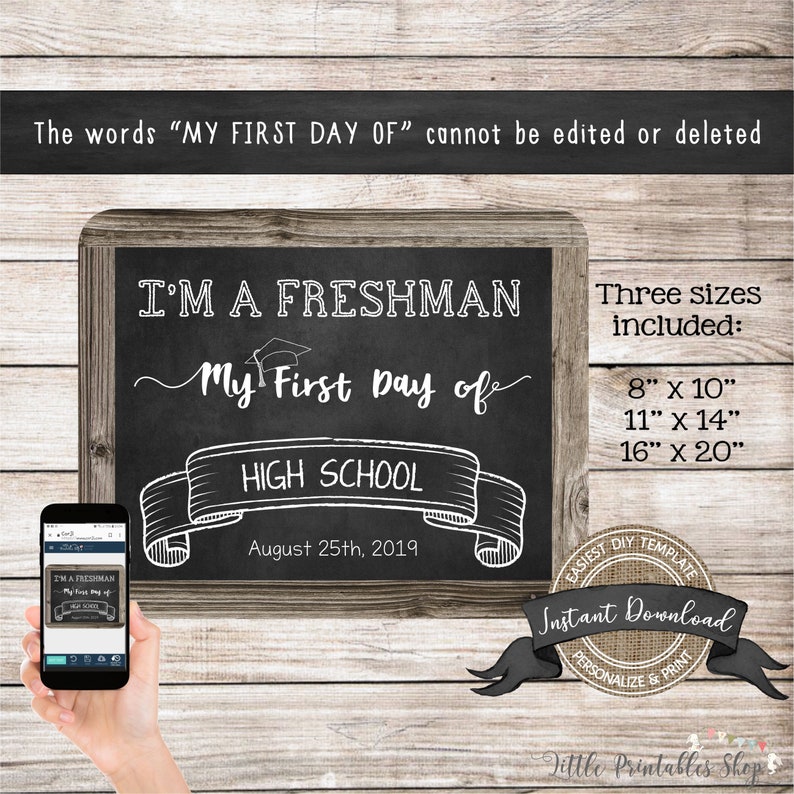 First Day of High School Sign Editable and Printable by You - Etsy