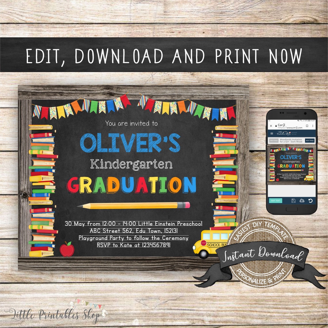 Kindergarten Graduation Invitation for a Boy or Girl Editable | Etsy