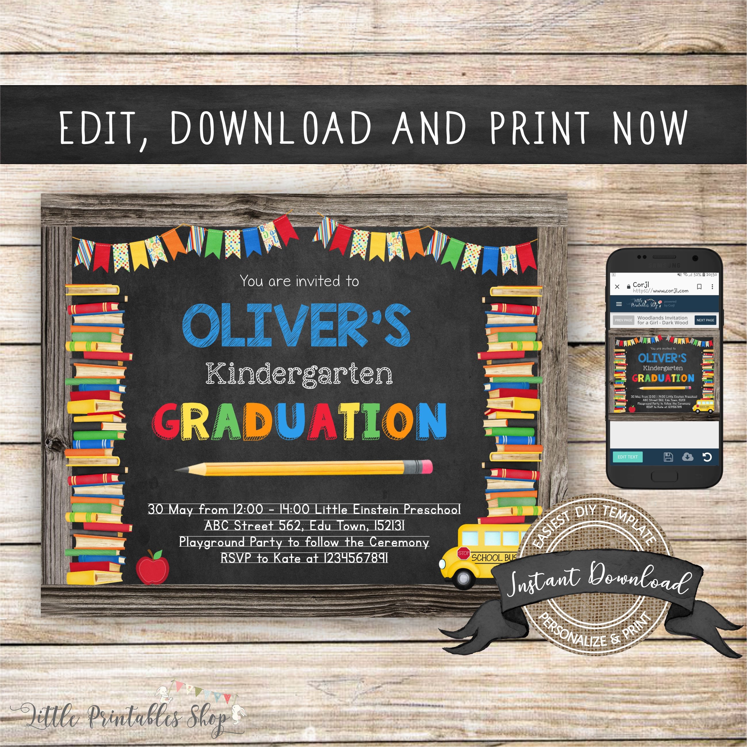 Kindergarten Graduation Invitation for a Boy or Girl Editable | Etsy