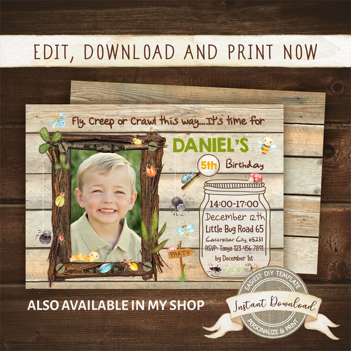Bug Birthday Invitation INSTANT DOWNLOAD Printable Insect - Etsy