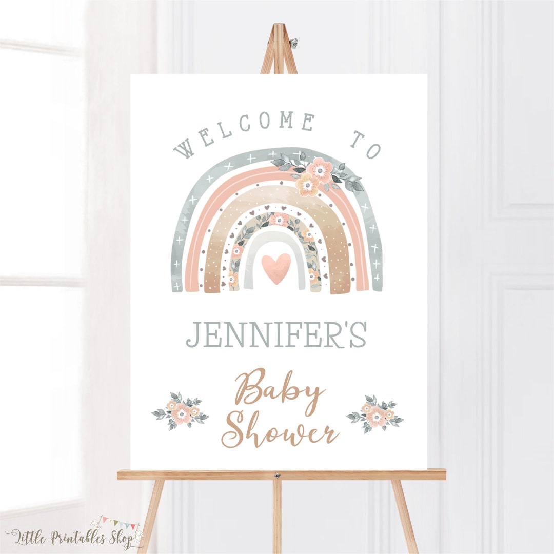 Boho Rainbow Baby Shower Welcome Sign, Editable and Printable by You ...