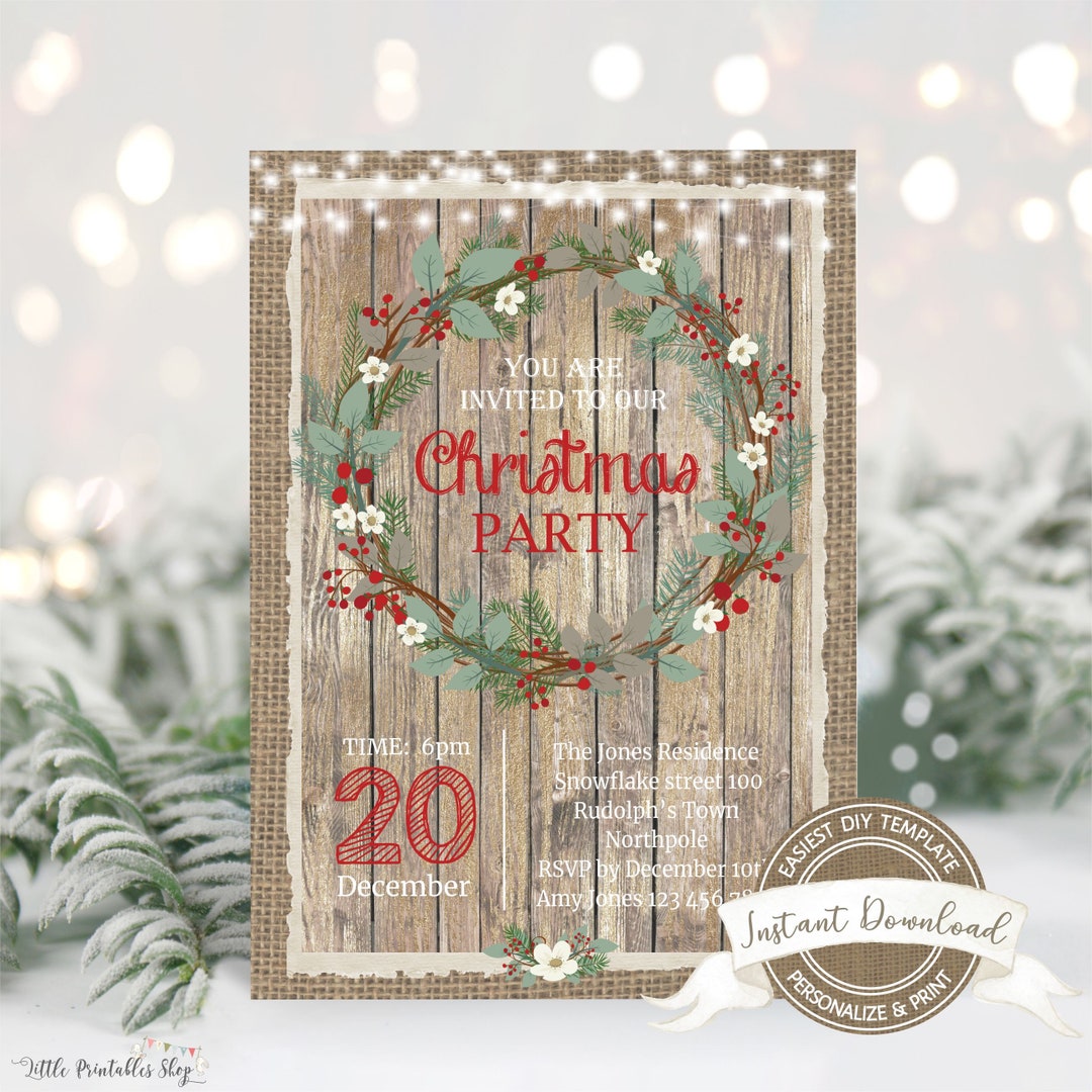 Rustic Christmas Party Invitation, Instant Download, Office Christmas ...