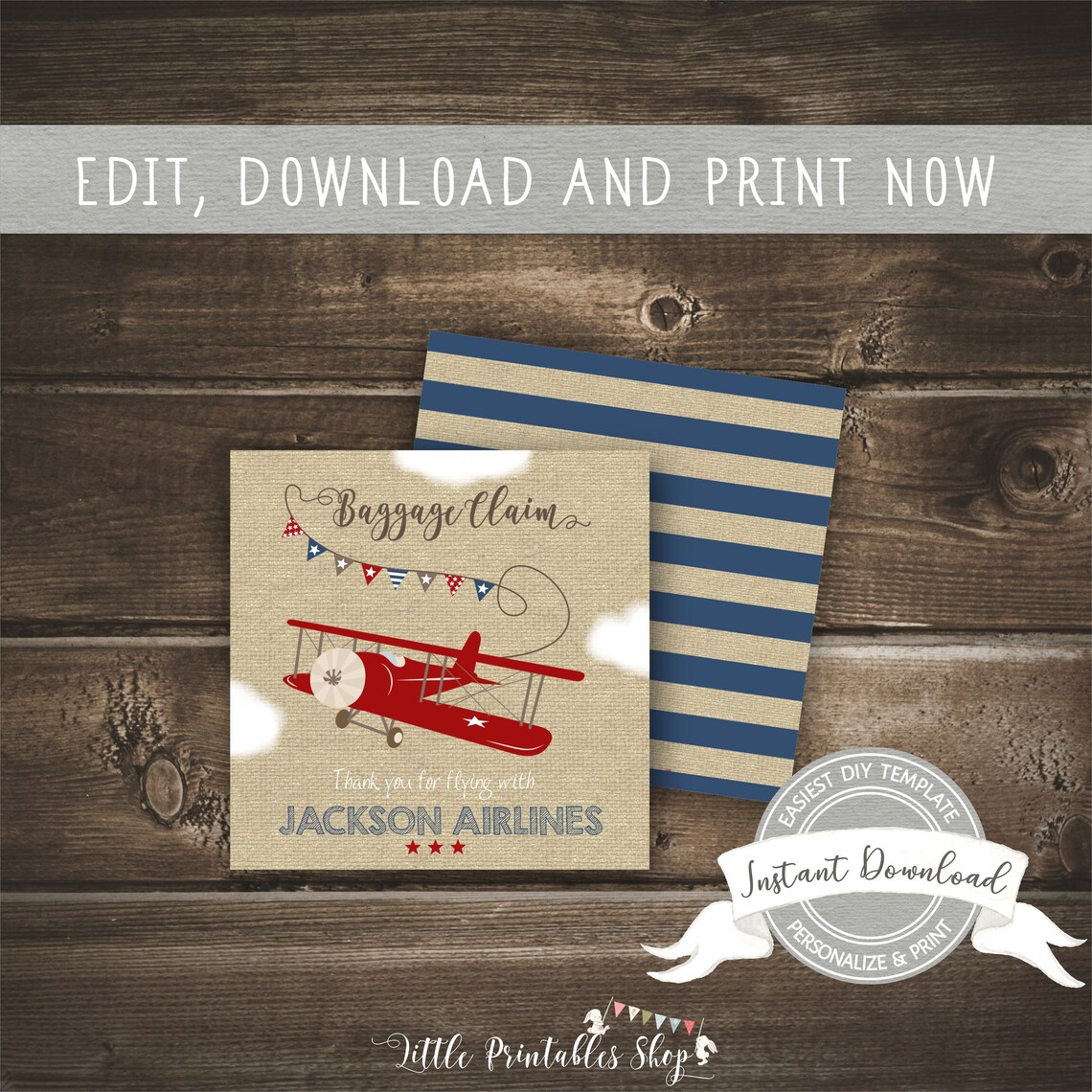 Airplane Favor Tags Instant Access Editable and Printable by - Etsy