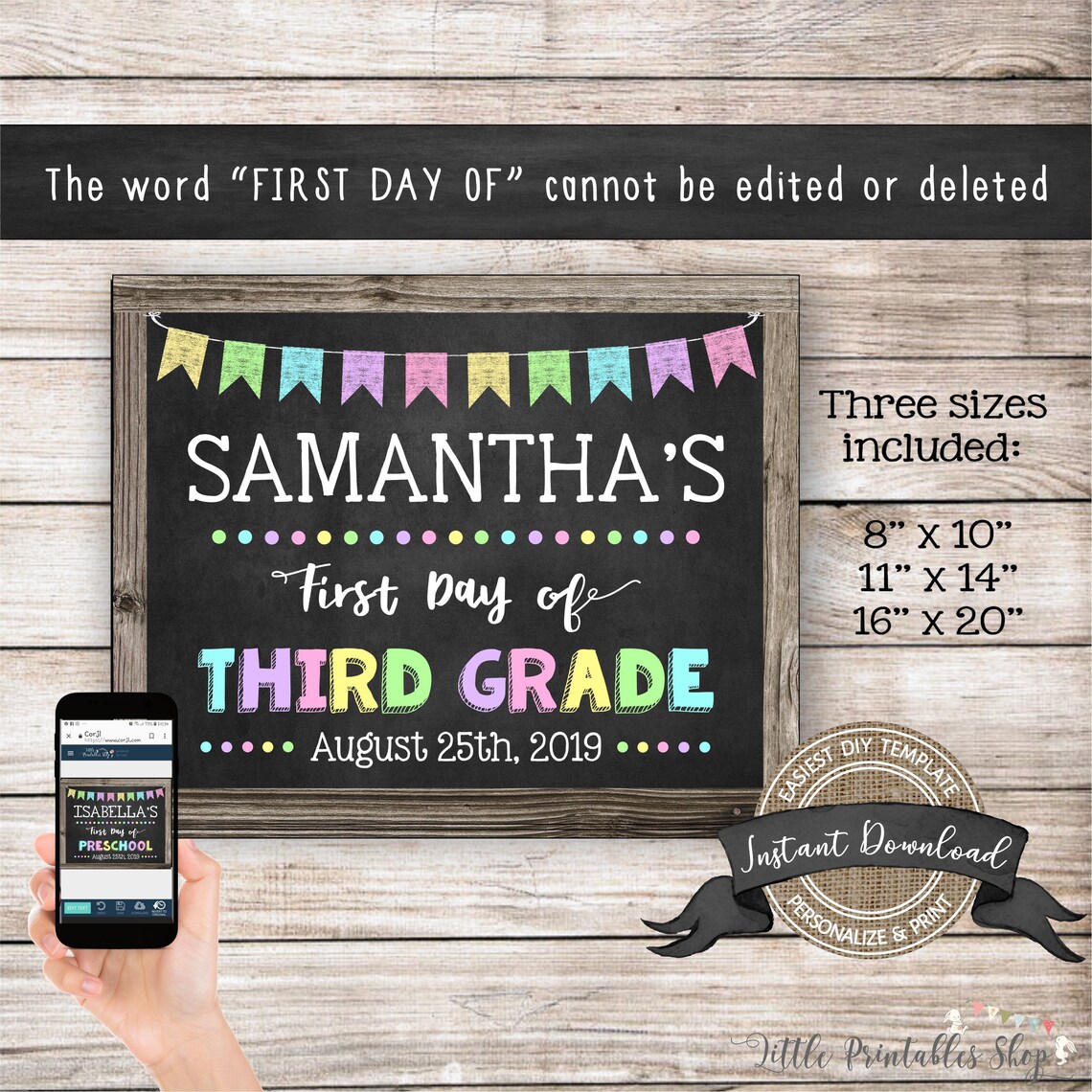 Printable First Day of School Sign, Change to Any Grade, Pastel Back to ...