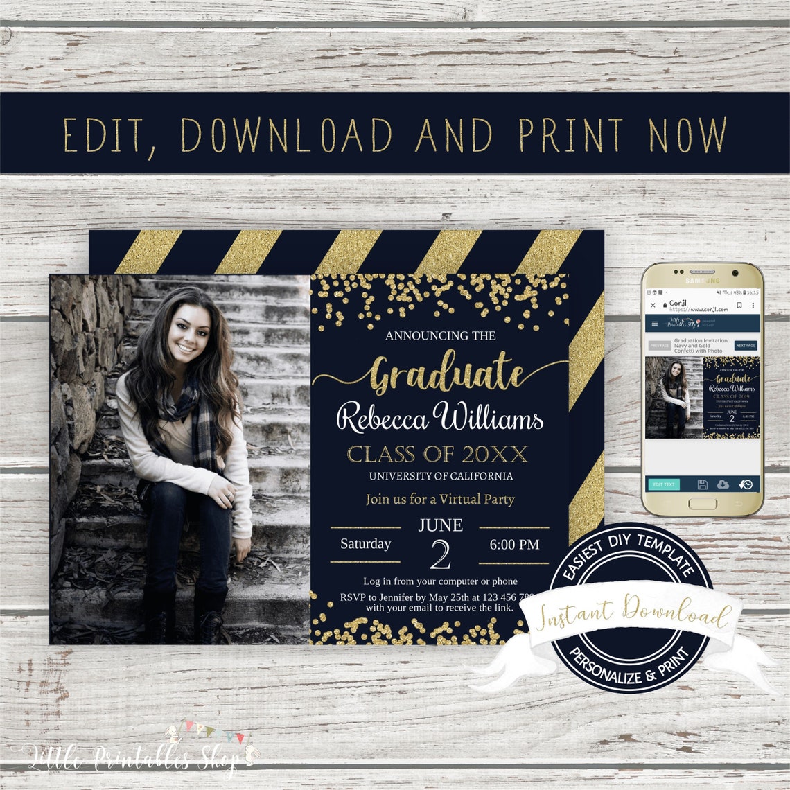 Virtual Graduation Invitation INSTANT DOWNLOAD Editable | Etsy