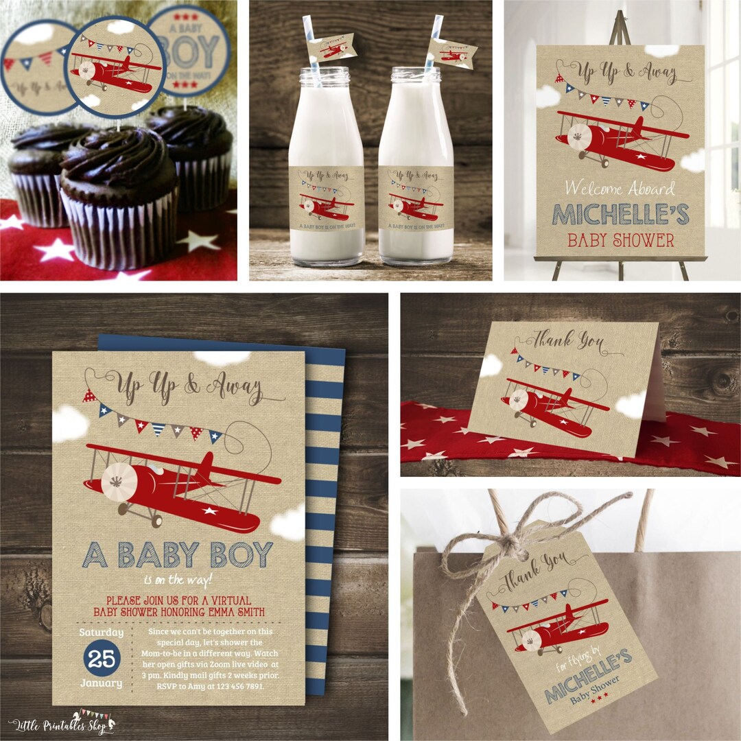 Airplane Baby Shower Decorations, Digital Boy Baby Shower Theme ...