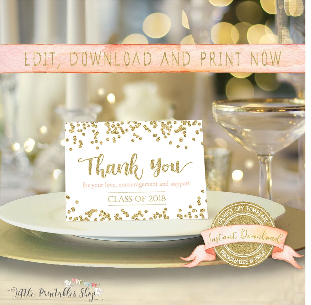 Graduation Thank You Cards, INSTANT DOWNLOAD, Editable With Corjl ...