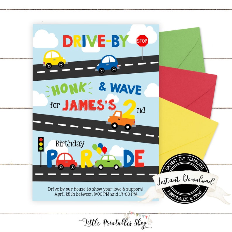 Drive by Birthday Invitation Instant Access Editable - Etsy