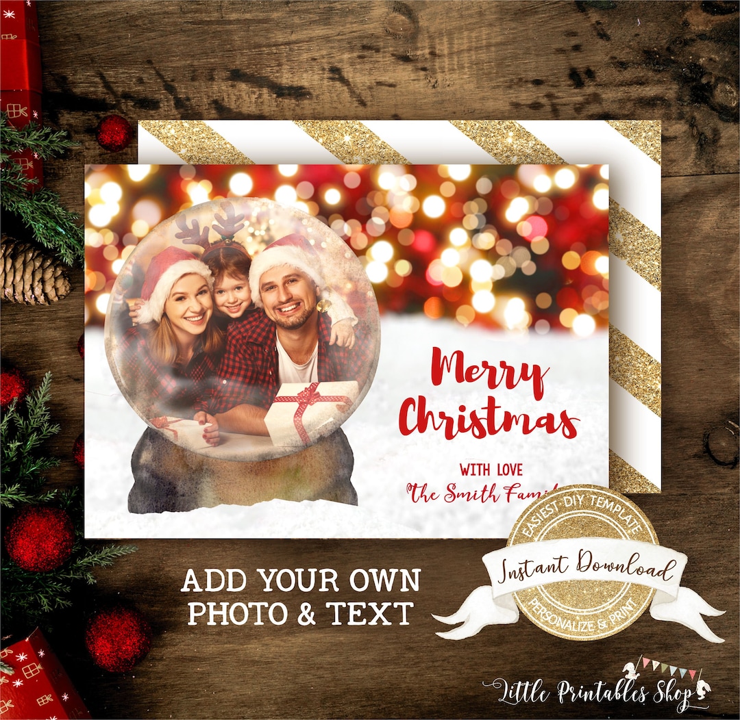 Snow Globe Christmas Photo Card, Editable and Printable by You With ...
