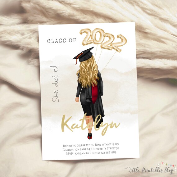 Personalized Graduation Invitation, She did it Graduation Party Invite ...