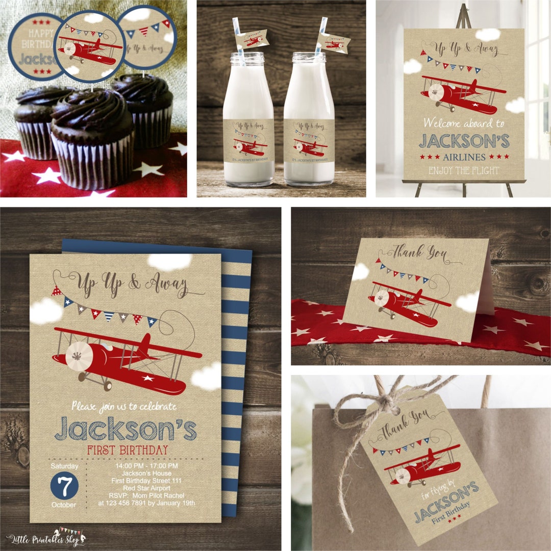 Airplane Birthday Decorations, Red Vintage Airplane Party Bundle Set ...