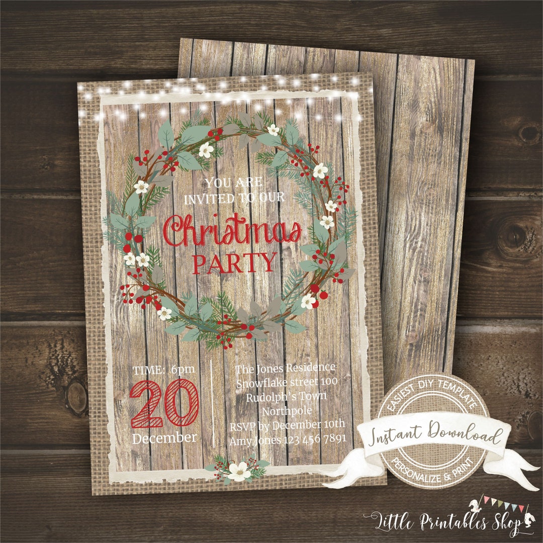 Rustic Christmas Party Invitation, Instant Download, Office Christmas ...