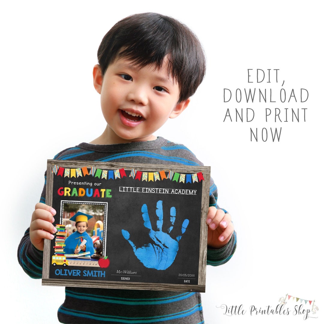 Editable Kindergarten Diploma With Photo and Handprint, INSTANT ...
