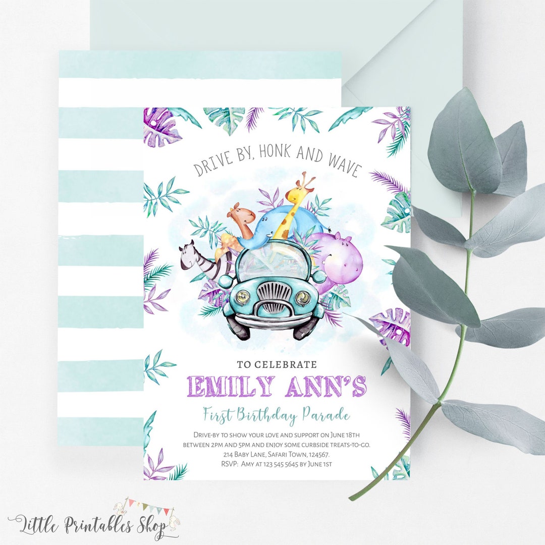 Drive by Birthday Parade Invitation, Virtual Party Invite, Safari First ...