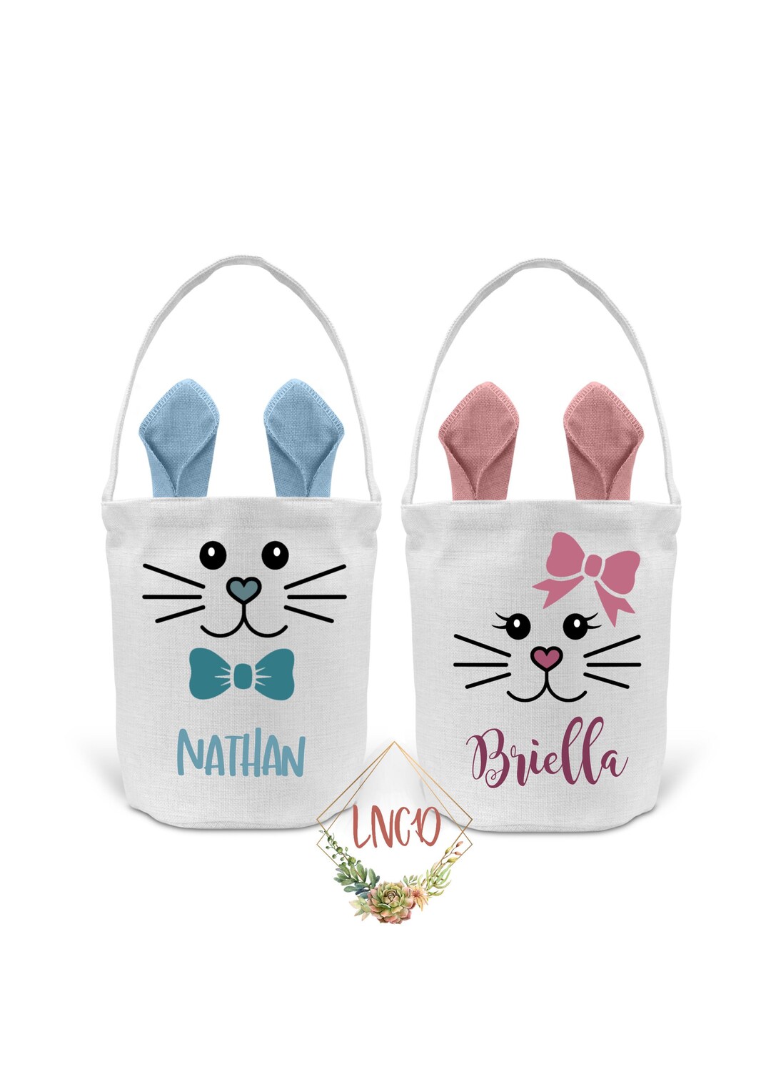 Personalized Bunny Ears Easter Bag, Custom Canvas Basket - Etsy