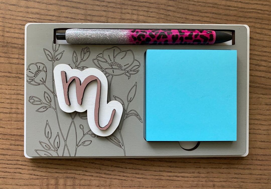 Sticky Note & Pen Holder, Floral Office Decor, Personalized Desk ...