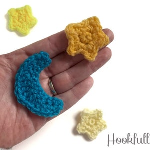 PDF Crochet Pattern | Moon and Stars Appliques | Easy Beginner Crochet ...