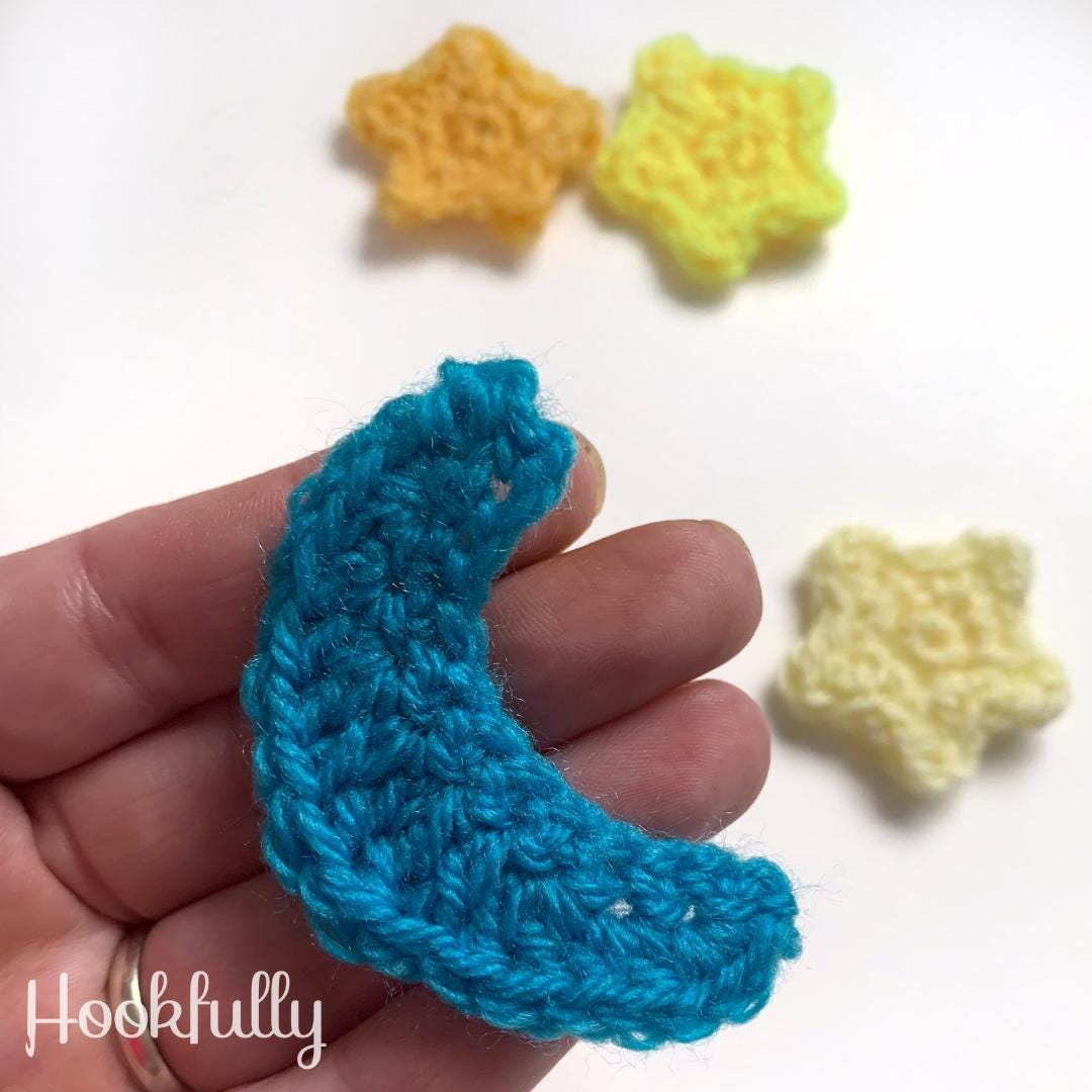PDF Crochet Pattern | Moon and Stars Appliques | Easy Beginner Crochet ...