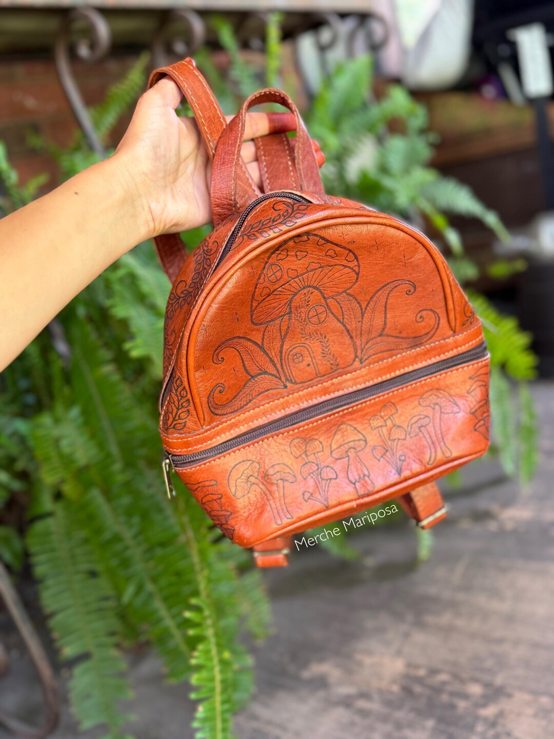 Mushroom Backpack, Genuine Leather by Merche Mariposa - Etsy