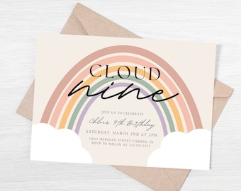 Cloud 9 Invite 9th Birthday Rainbow Invitation Cloud Nine - Etsy UK