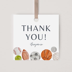 Sport Birthday Thank You Tags, Modern All Star Sport Decorations ...