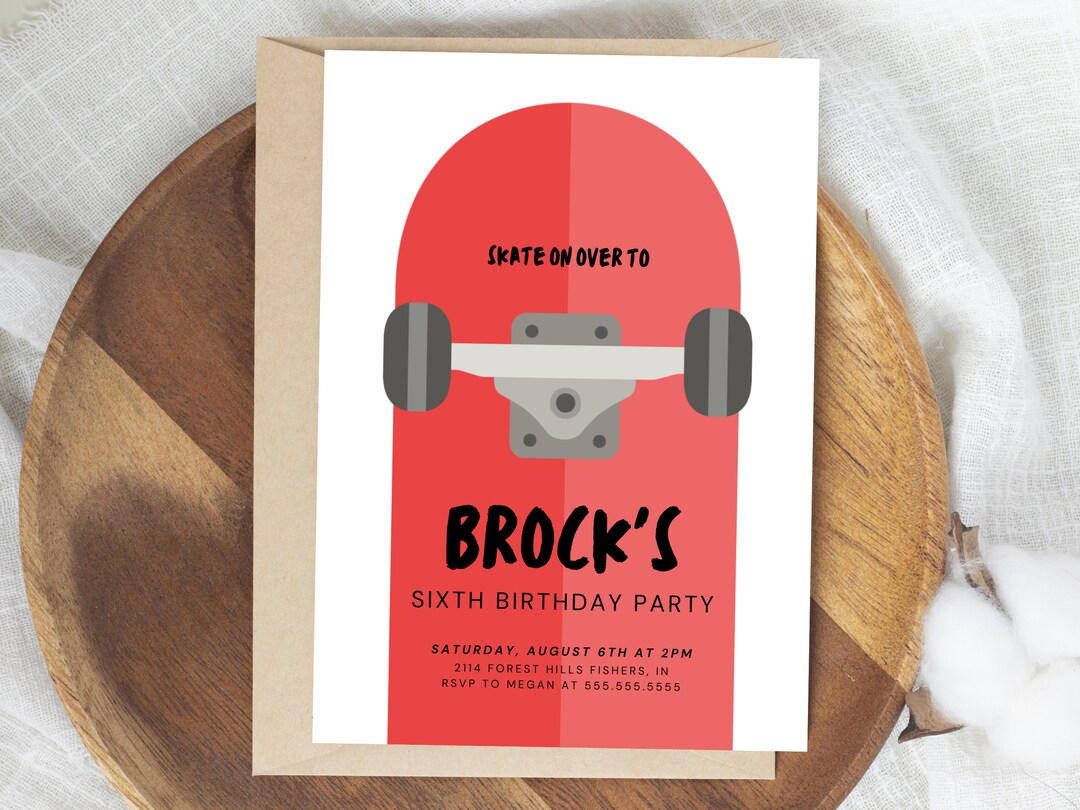 Skateboard Birthday Invitation, Skater Birthday Invite, Modern Skate ...