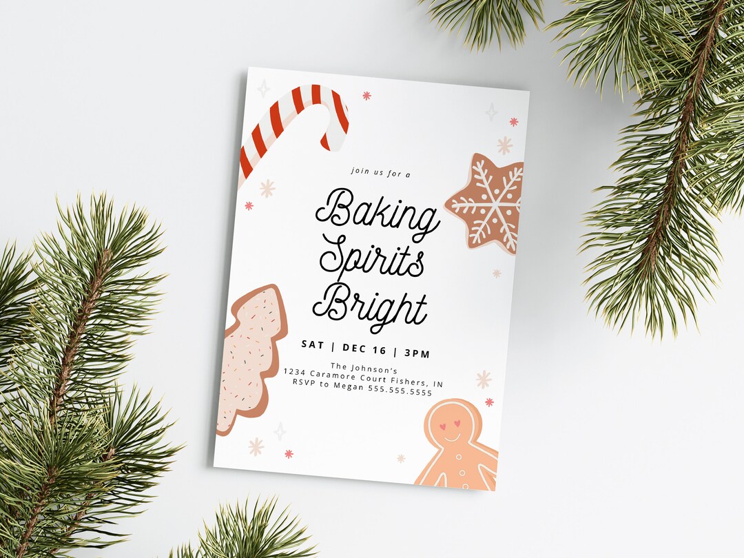 Baking Spirits Bright Invitation, Cookie Baking Invite, Holiday Cookie ...