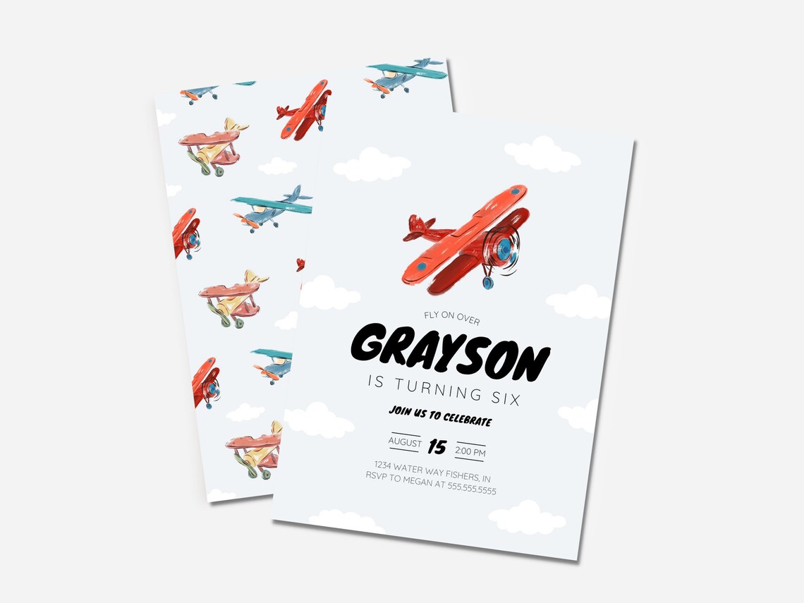 Airplane Birthday Party Invitation Plane Party Invite Fly on - Etsy