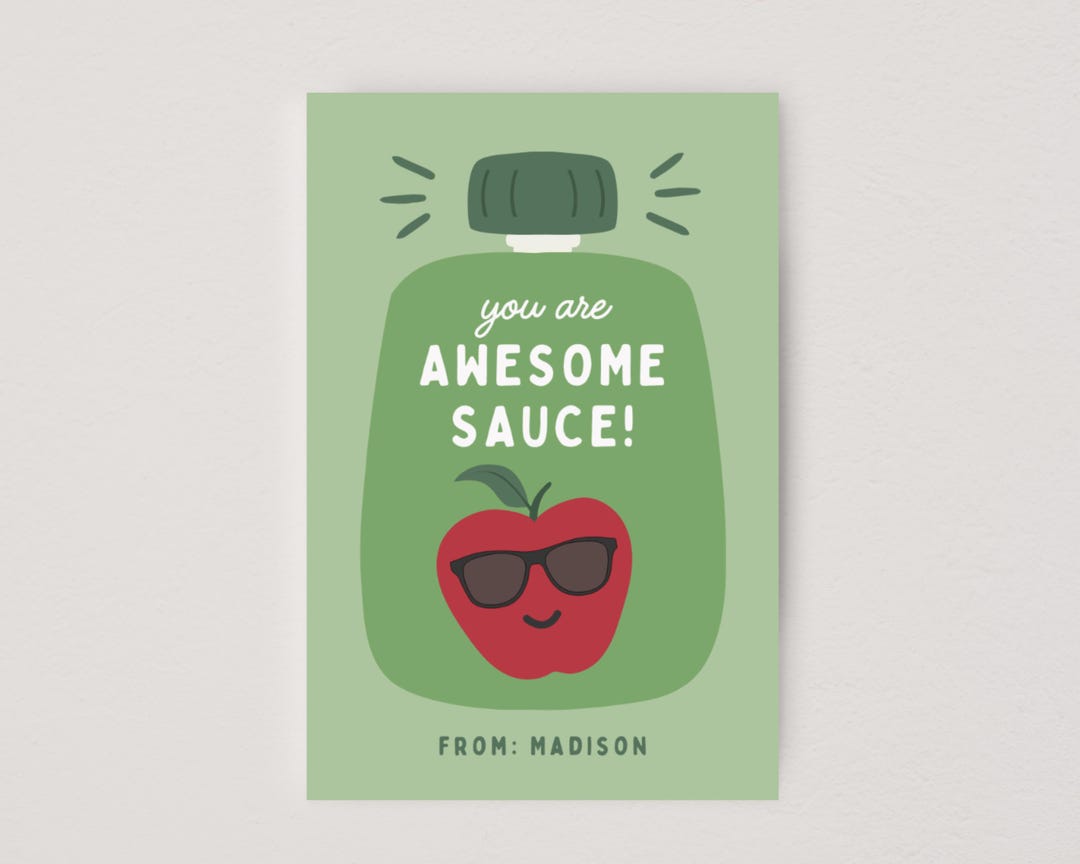 Apple Sauce Valentines Day Cards, Printable Applesauce Pouch Valentine ...