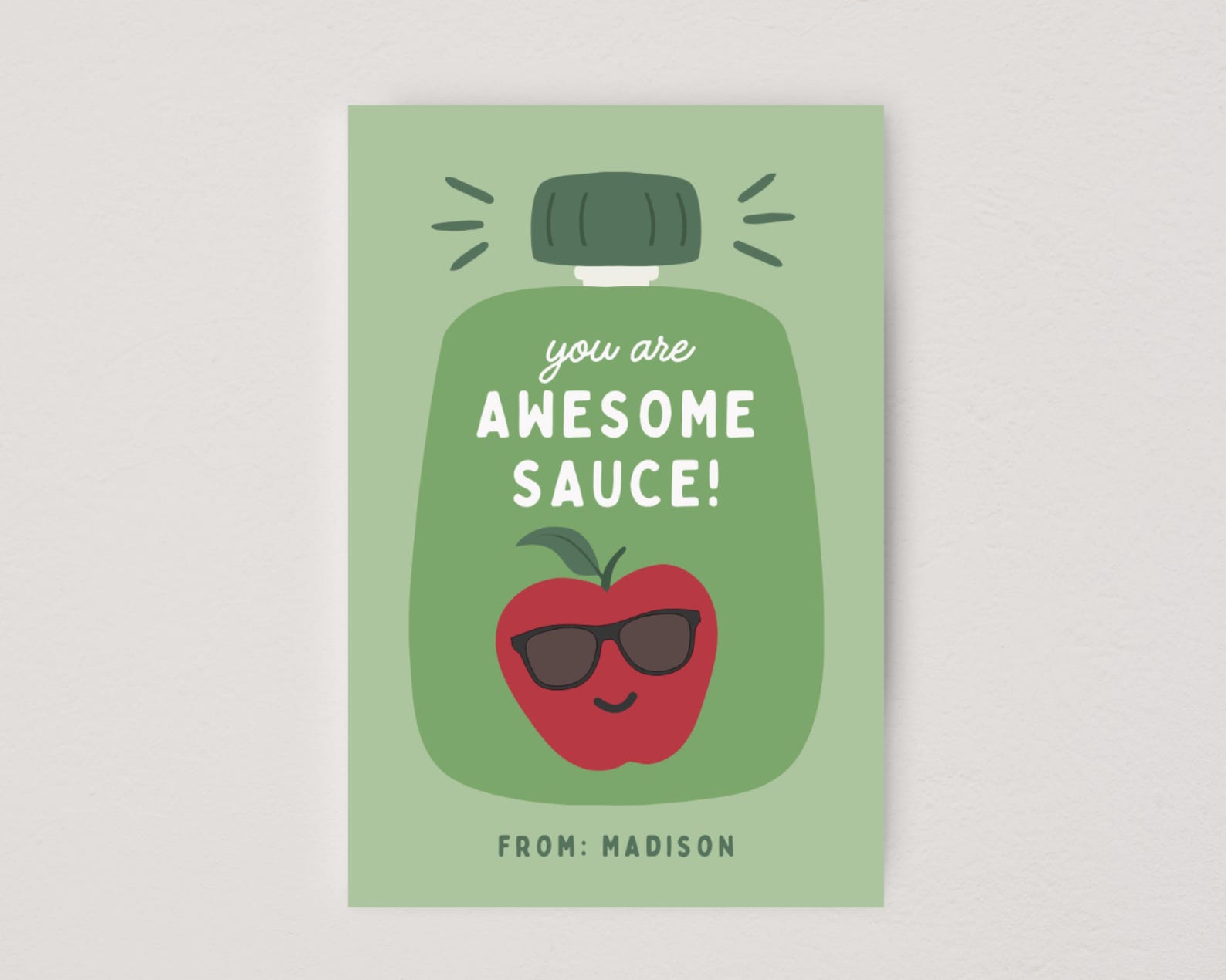 Apple Sauce Valentines Day Cards, Printable Applesauce Pouch Valentine ...