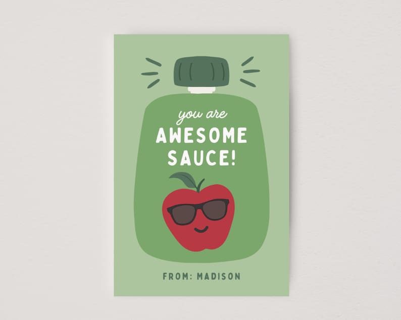 Apple Sauce Valentines Day Cards, Printable Applesauce Pouch Valentine ...