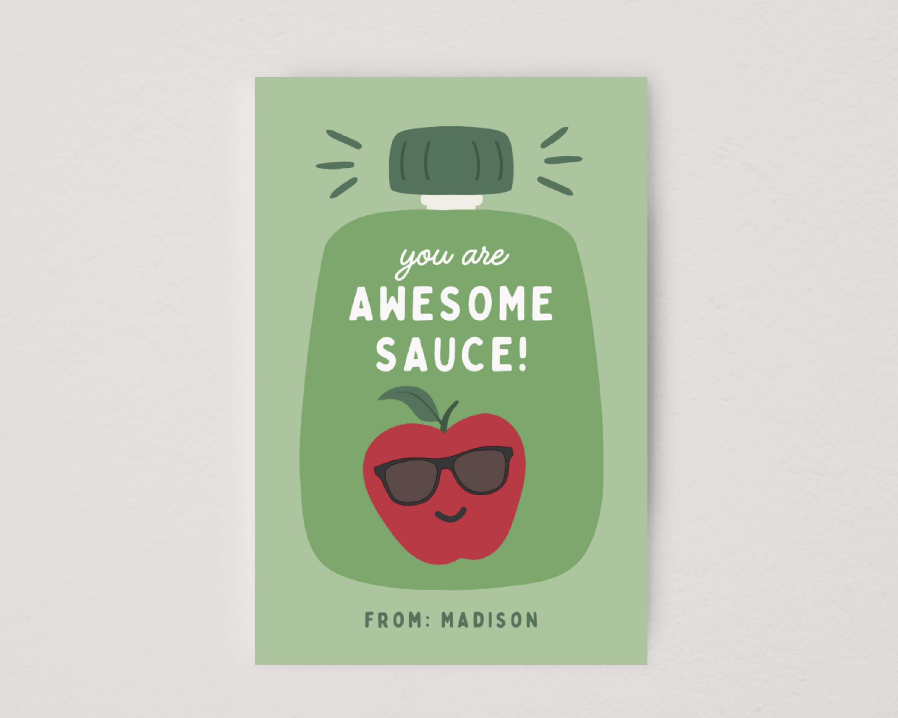 Apple Sauce Valentines Day Cards, Printable Applesauce Pouch Valentine ...