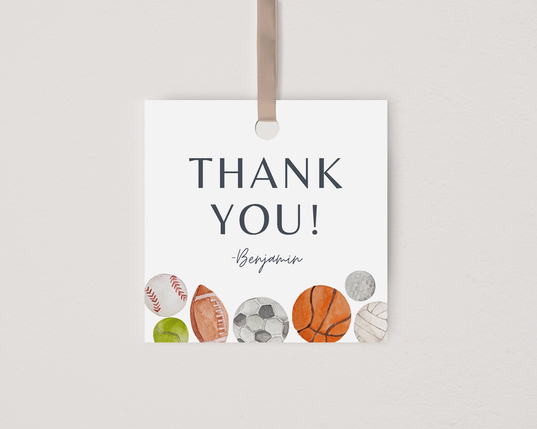 Sport Birthday Thank You Tags, Modern All Star Sport Decorations ...