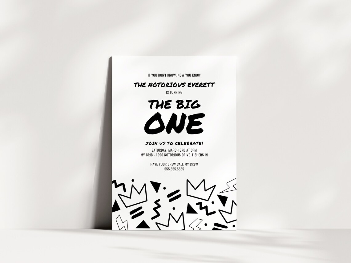 The Big One Birthday Invitation Notorious One Party Invite - Etsy