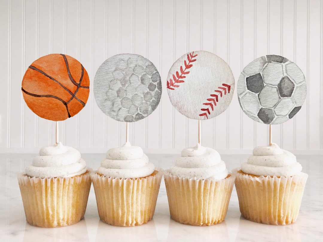 Sport Birthday Cupcake Toppers, Modern All Star Sport Decorations ...