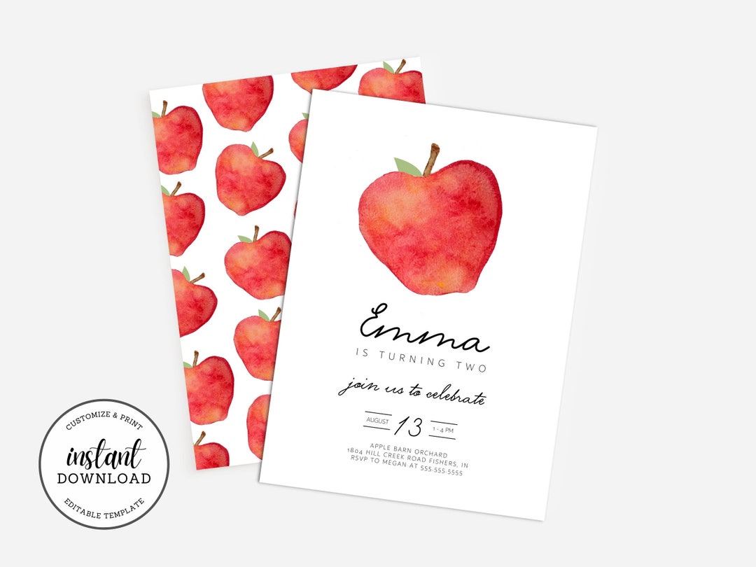 Apple Birthday Party Invitation, Apple of Our Eye Birthday Party Invite ...
