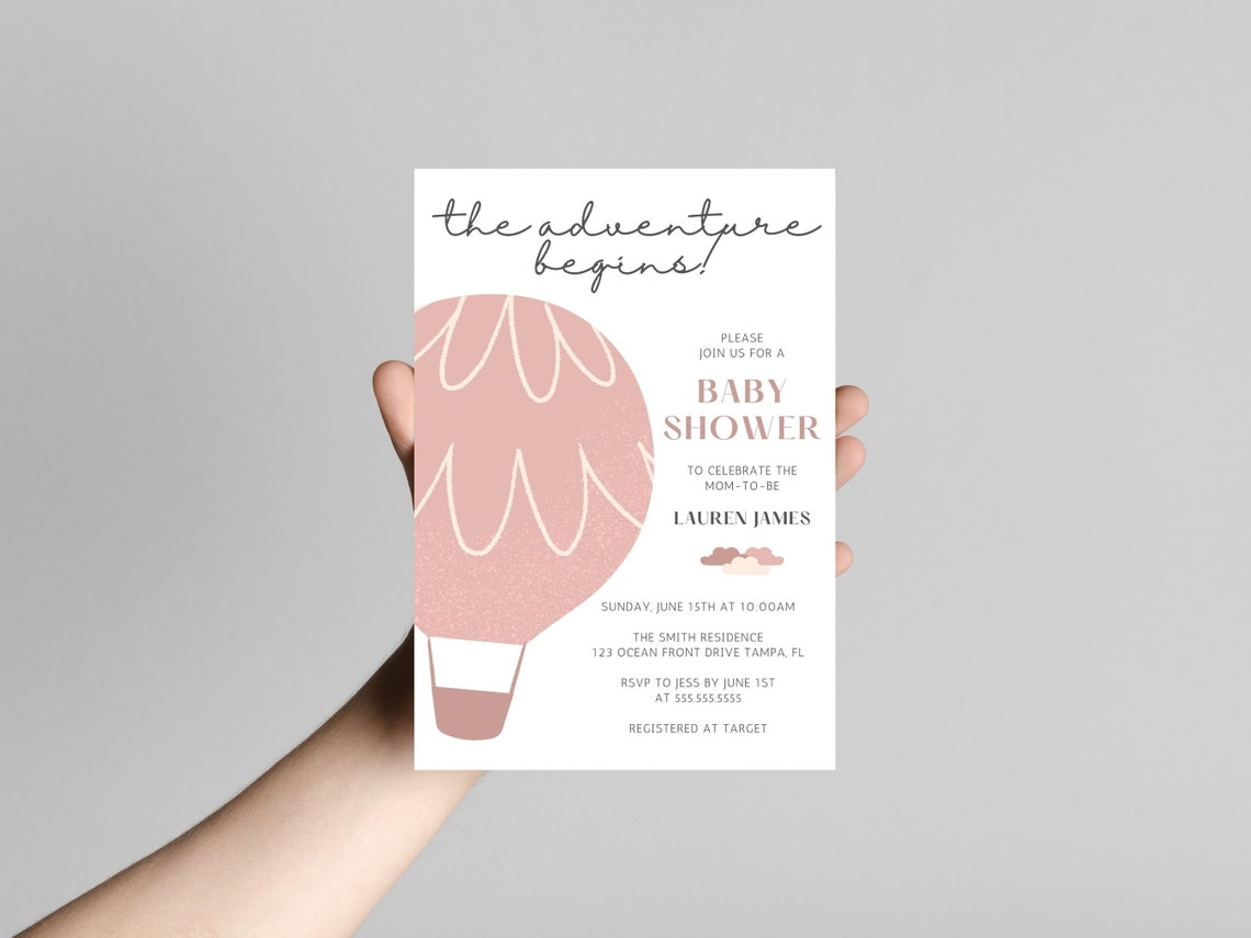 Balloon Baby Shower Invitation, Printable Hot Air Balloon Themed Party ...