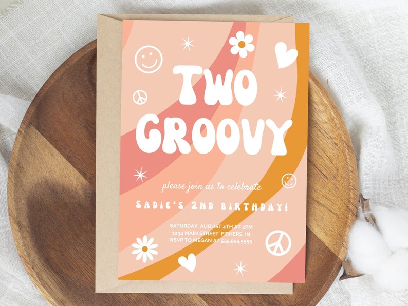 Two Groovy Birthday Party Invitation Groovy Second Birthday - Etsy