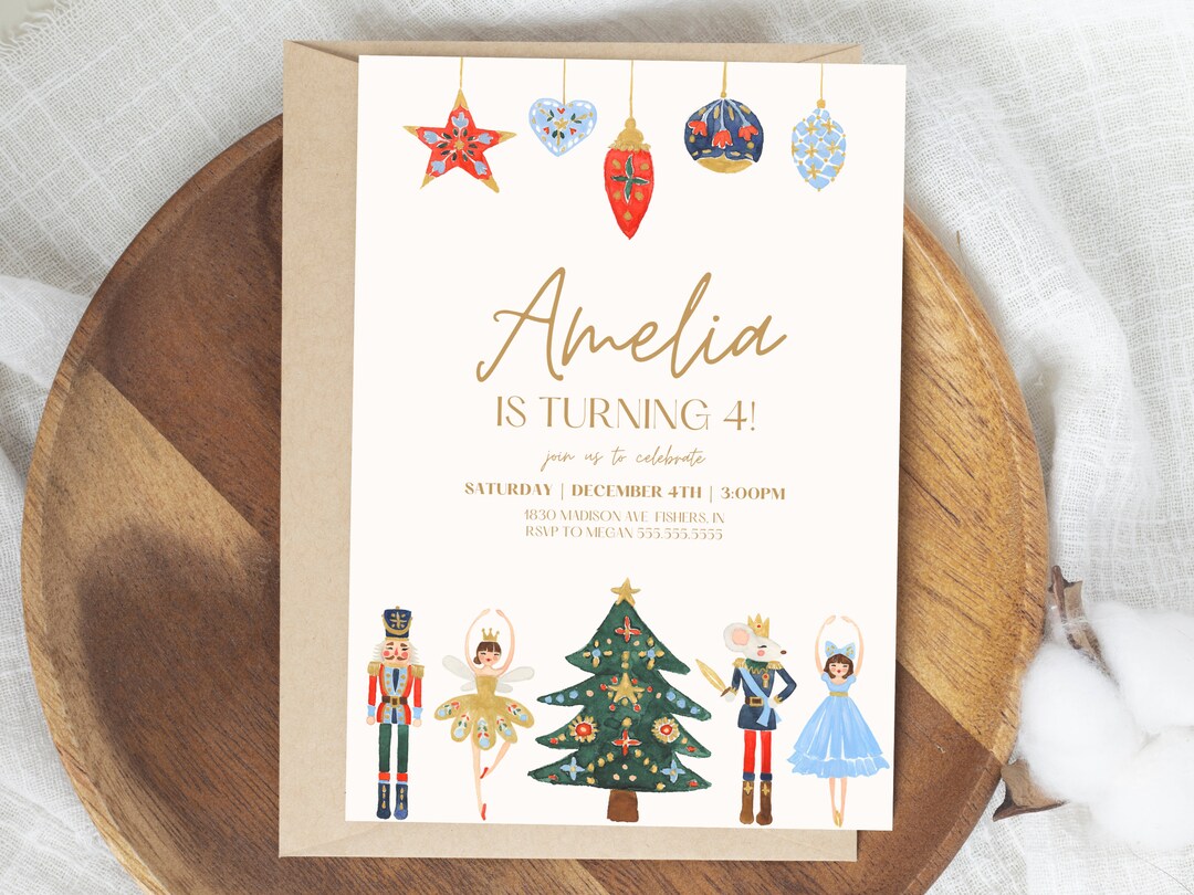 Nutcracker Birthday Invitation, Modern Nutcracker Holiday Party Invite ...
