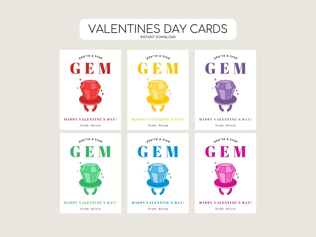 Printable Ring Pop Valentine's Day Tag, Gem Ring Pop Treat Bag Tag, Kid ...