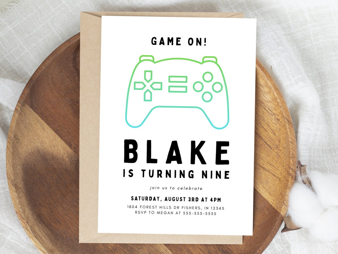 Video Game Birthday Invitation, Modern Teen Boy Video Game Invite ...