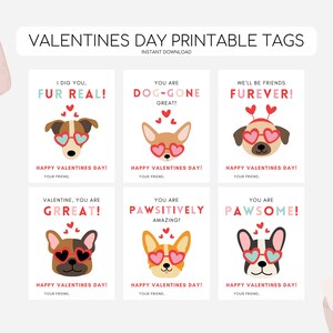 Kids Dog Valentines Day Cards, Printable Valentines Day Tags, Kid Vday ...