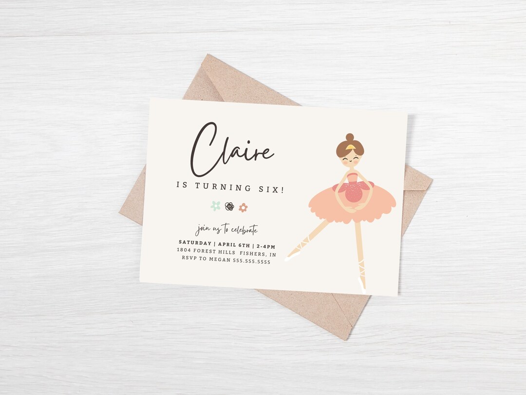 Ballerina Birthday Invitation, Modern Ballerina Invite, Ballet Dancer ...