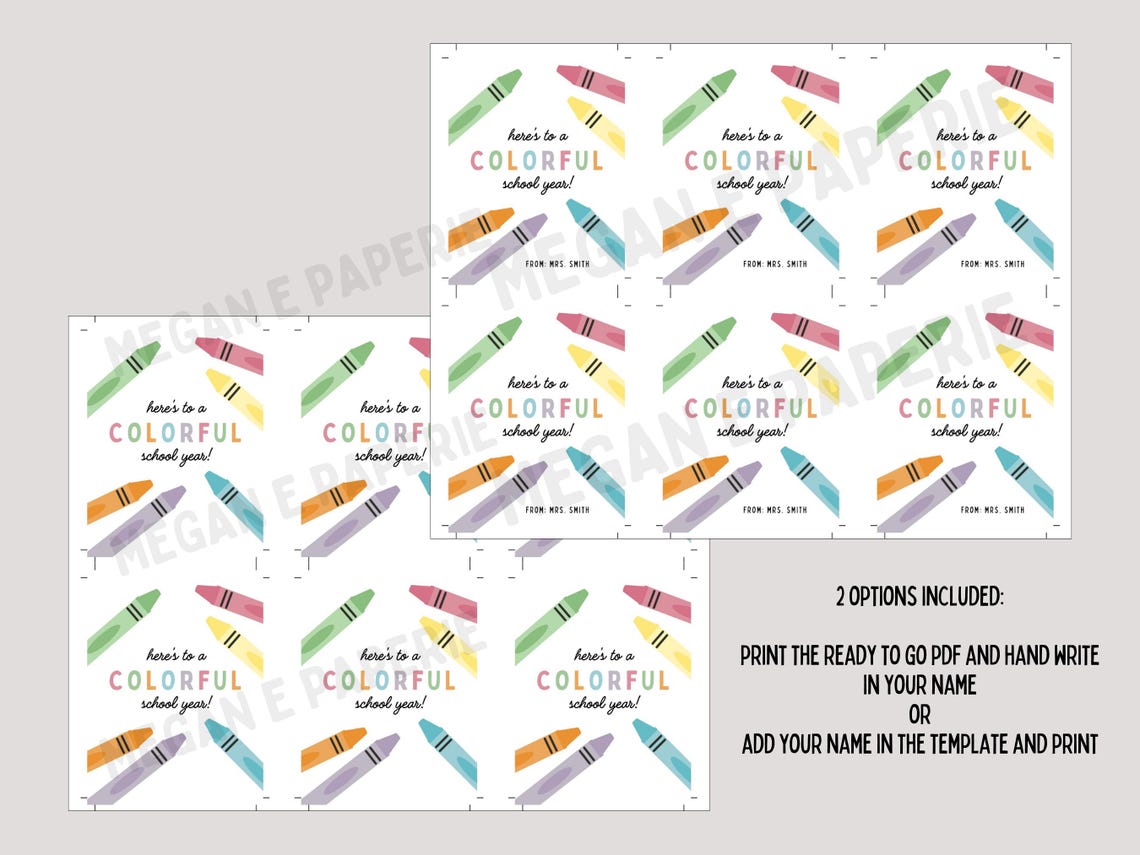 Crayon Back to School Tag, Printable Crayon Tags, Modern Crayon Back to ...