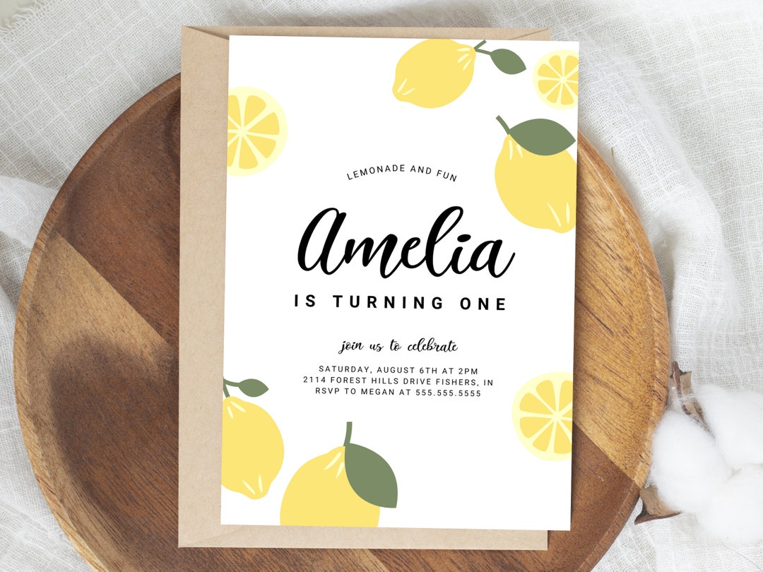 Lemon Birthday Invitation, Lemonade Birthday Party Invite, Modern Lemon ...