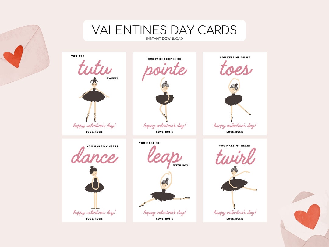 Printable Ballerina Valentine's Day Tag, Ballet Valentines Card, Dance ...
