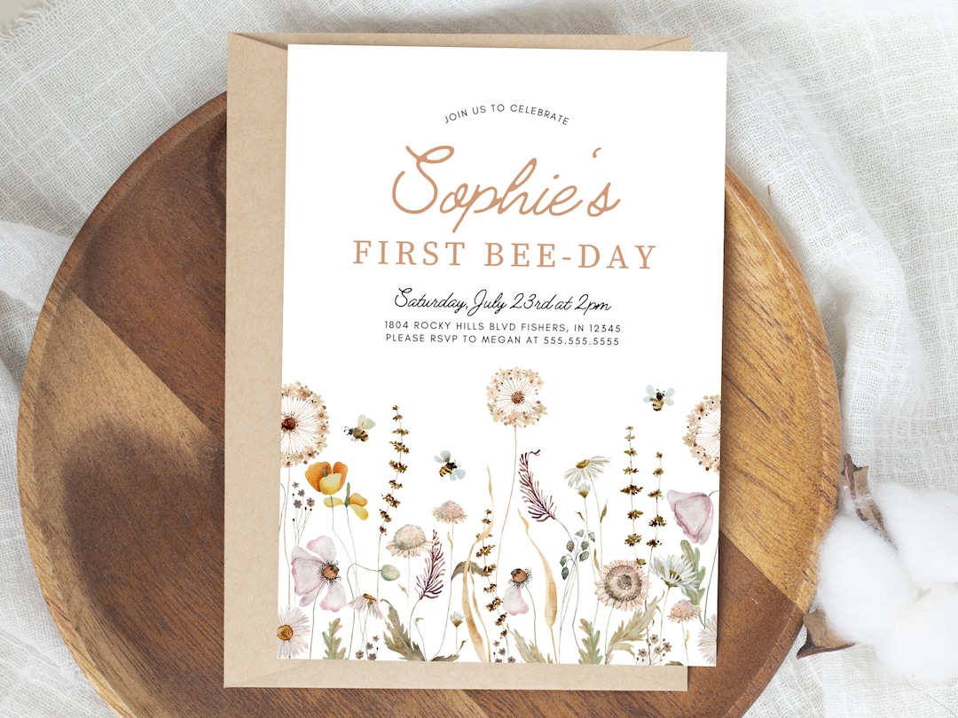 First Bee Day Birthday Invitation, Bee Birthday Party Invite, 1st Bee ...